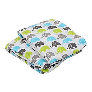 Bacati - Elephant Aqua, Lime, Grey 100% Cotton Percale 2 Pack Baby Crib & Toddler Bed Fitted Sheets