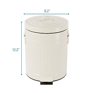 Qflushor Smll Bathroom Trash Can with Lid, 1.3 Gallons Soft Close Garbage Can with Foot Pedal, Round Step Wastebasket for Bedroom, Office, Living Room, 5 Liters / 1.3 Gallons, Cream White