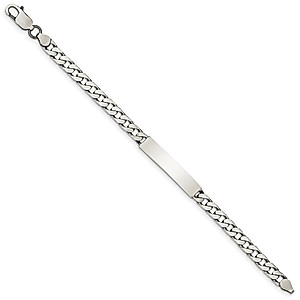 Solid 925 Sterling Silver 7inch Engravable Vintage Antiqued Curb Cuban Link ID Bracelet Engravable Identification Name Bar Tag - with Secure Lobster Lock Clasp 7" (Width = 6mm)