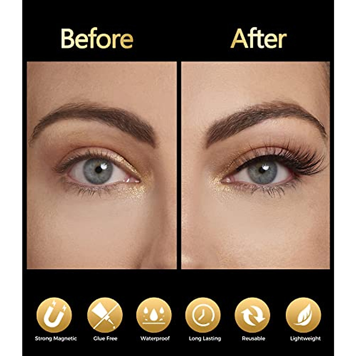 Larbois Magnetic Eyelashes 5 Pairs, Magnetic Eyelashes with Eyeliner Kit Easy to Wear, Comfortable ＆ Reusable False Lashes From Natural to Gorgeous Styles No Glue Needed