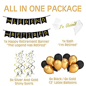UrbanRed Retirement Party Decorations - Happy Retirement Decorations for Party - Farewell Party Decorations - Retirement Party Supplies Happy Retirement Banner, Retirement Sash & Retirement Balloons