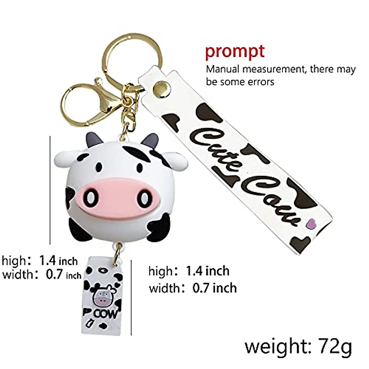 Sviiok SHANGPIN Cow Keychain,Farm Gift,Car Accessories,Cute Print Decor for Women Car Keys, White, 9 * 5