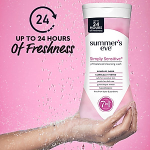 Summer's Eve Simply Sensitive Daily Gentle All Over Feminine Body Wash, Removes Odor, Feminine Wash pH Balanced, 15 fl oz