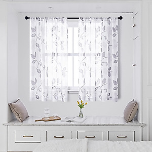 MRTREES Voile Sheer Curtain Panels, Sheer Curtains Drapes Rod Pocket, Flower Printed Embroidery Window Curtain Treatments for Bedroom Living Room Bathroom Window(2 Panels, 54x63 Inches, Grey)