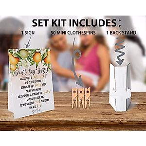 Don't Say Baby Baby Shower Game, Don't Say Baby Sign(Sign 8x10 Inch), Orange, 1 Standing Sign + 50 Clothespins(ds48)