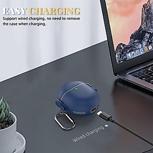 Google Pixel Buds Pro Case(2022), WOFRO Secure Lock Shock-Absorbing Protective Cover Skin for Pixel Buds Pro Accessories with Carabiner & Lanyard [One-Click Pop] (Blue)