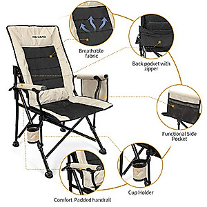 Realead Oversized Camping Chairs Heavy Duty Folding Chair Padded Support 400 LBS,Portable Outdoor Lawn Chairs with Cup Holder,Adjustable High Back Beach Camp Chair with Lumbar Back Support for Outside
