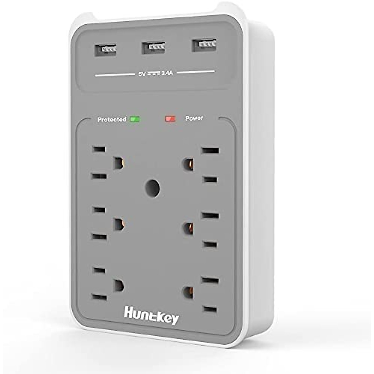 Huntkey 6 AC Outlets Surge Protector with 3 USB Charging Ports SMD607 and 2-Outlet Wall Mount Cradle with Dual 2.1 AMP USB Charging Ports SMD407