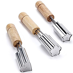 Goeielewe 3-Pack Vegetable and Fruit Cutter Shapes Set, Mini Pie, Stainless Steel Cookie Stamps Mold with Wood Handle, Cookie Cutter Decorative Food for Baking Crafts - Flower, Heart, Star