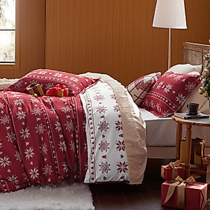 Bedsure Christmas Duvet Cover Queen - Holiday Bedding Collection Featuring a Christmas Snowflakes Pattern, Includes 1 Duvet Cover and 2 Pillow Shams (Queen, Snowflake)