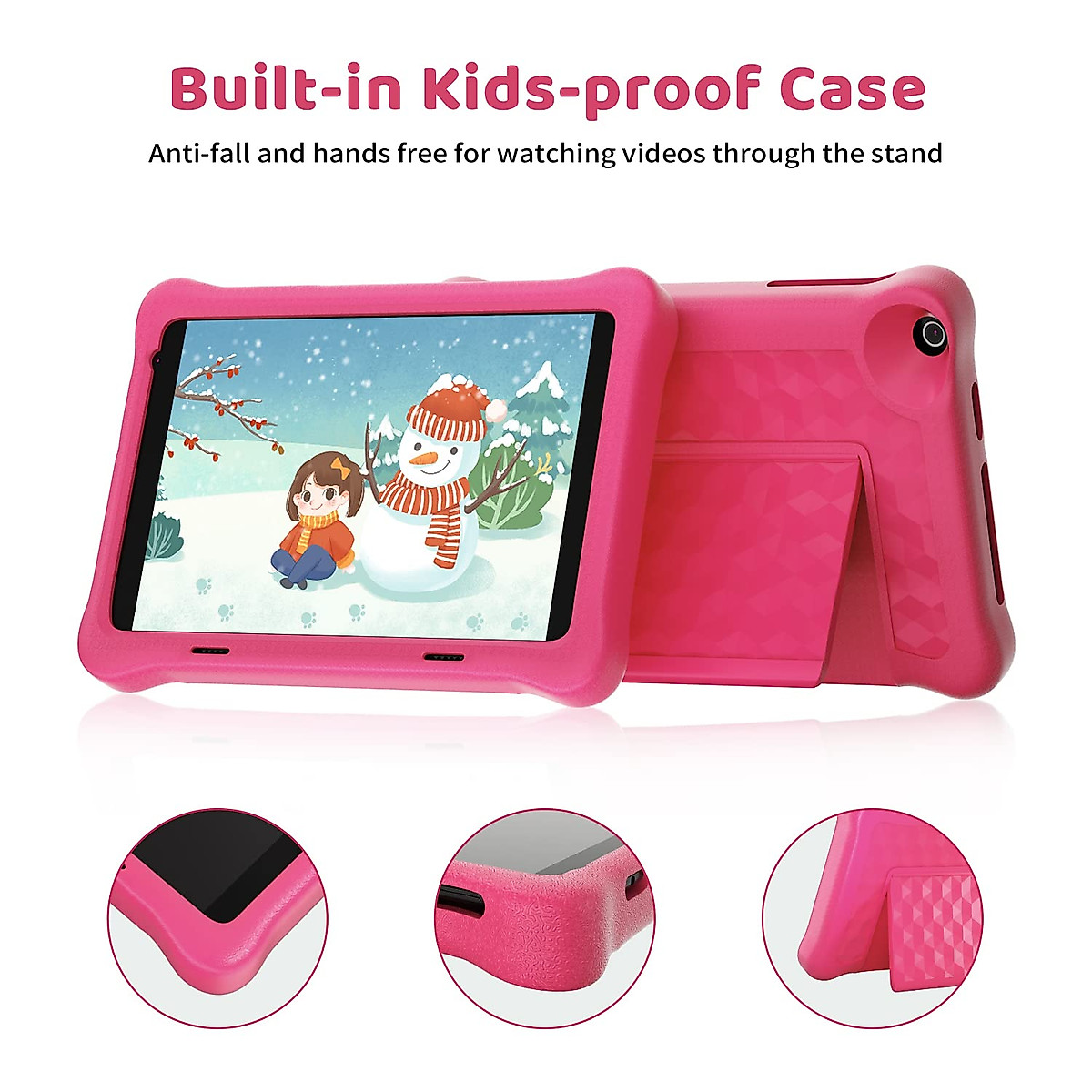 8 inch Tablet for Kids, Android 10 Kids Tablet with Parental Control, Kidoz Installed, 4000 mAh, HD Display, 32GB, Dual Camera, WiFi, Bluetooth, Google Play, Children Tablet with Shockproof Case, Pink