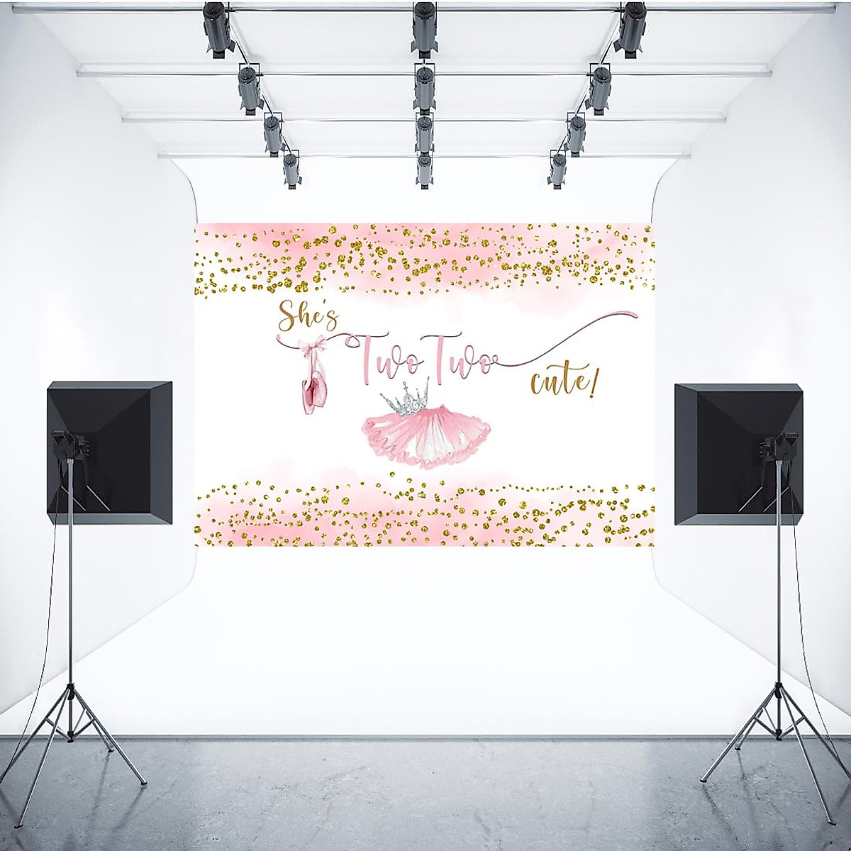 Aperturee 7x5ft 2nd Birthday Backdrop Two Cute for Girls Golden Dots Blush Pink Glitter Ballet Shoes Tutu Crown Photography Background Princess Bday Party Decorations Banner Photo Booth Props