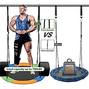 Saucer Swing - 900D Oxford Waterproof Tree Swing for Kids and Adults 700lb 40 Inch - with 2 Adjustable PE Ropes and 2 Stainless Steel Carabiners for Outdoor and Indoor