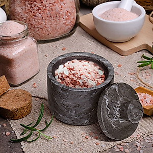 Flexzion Marble Salt Cellar with Lid, Multi-Purpose Marble Container for Salt, Pepper, Paprika and Powdered Herbs, Marble Box for Jewelry, Watches and Accessories (Black)