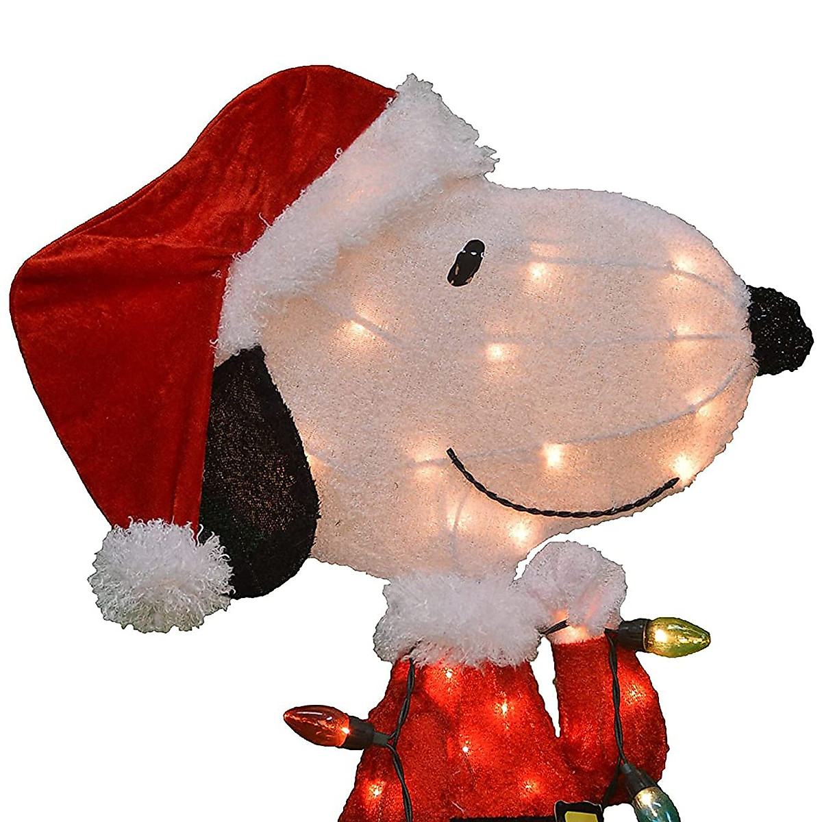 ProductWorks Peanuts Pre Lit 24 Inch Snoopy Santa Claus 3D Outdoor Indoor Christmas Lawn Yard Ornament Home Decoration with 35 Clear Lights and Stand