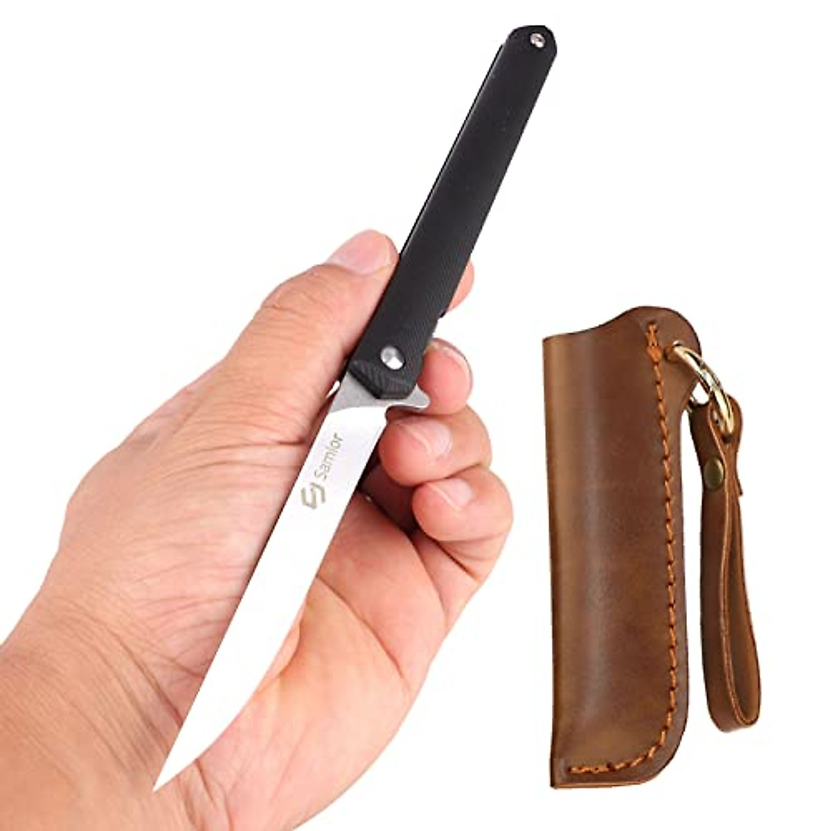Samior GA035 Small Slim Folding Pocket Flipper Knife, 3.5 inches 5CR13 Drop Point Blade, ABS Handle With Liner lock Pocket Clip, Gentleman's EDC Knives 1.3oz, Black
