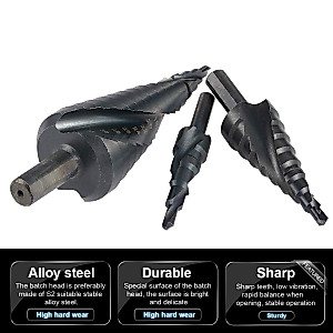 HOHXEN 3 Packs Spiral Step Drill Bit Set with 4-12mm/4-20mm/ 4-32mm, Total 32 Sizes, 1/4" Hex Shank Cone Titanium Coated High Speed Steel, Multi-Functional Industrial DIY Metalworking tools