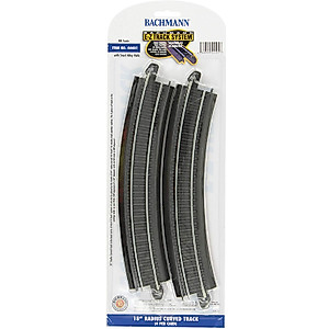 Bachmann Trains - Snap-Fit E-Z Track 18” Radius Curved Track (4/card) - Steel Alloy Rail With Black Roadbed - HO Scale