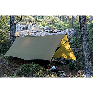 OneTigris BULWARK Camping Tarp, 100% Waterproof Bushcraft Shelter, Lightweight Hammock Rain Fly Portable Anti UV Large 12.8ft x 9.5ft