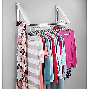 mDesign Expandable Metal Wall Mount Clothes Air Drying Rack - for Indoor Air Drying and Hanging Clothing, Towels, Lingerie, Hosiery, Delicates - Great for Laundry Room, Bathroom, Utility Area - White