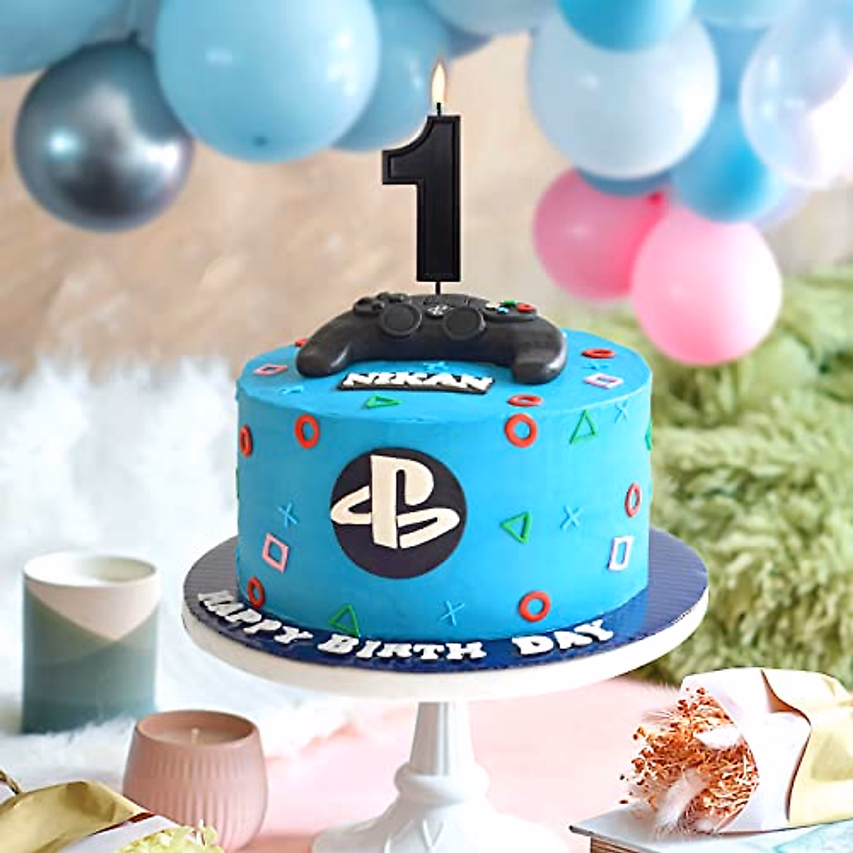 LUTER 3.94 Inches Oversized Birthday Candles Black Birthday Cake Candles Number Candles Cake Topper Decoration for Wedding Party Kids Adults, Number 1