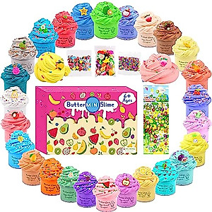 Premade Fruit Butter Slime Kit 26 Pack Scented Super Soft Non-Sticky DIY Slime for Stress Relief Birthday Gifts Goodie Bag Stuffers Butter Slime Party Favors for Kids