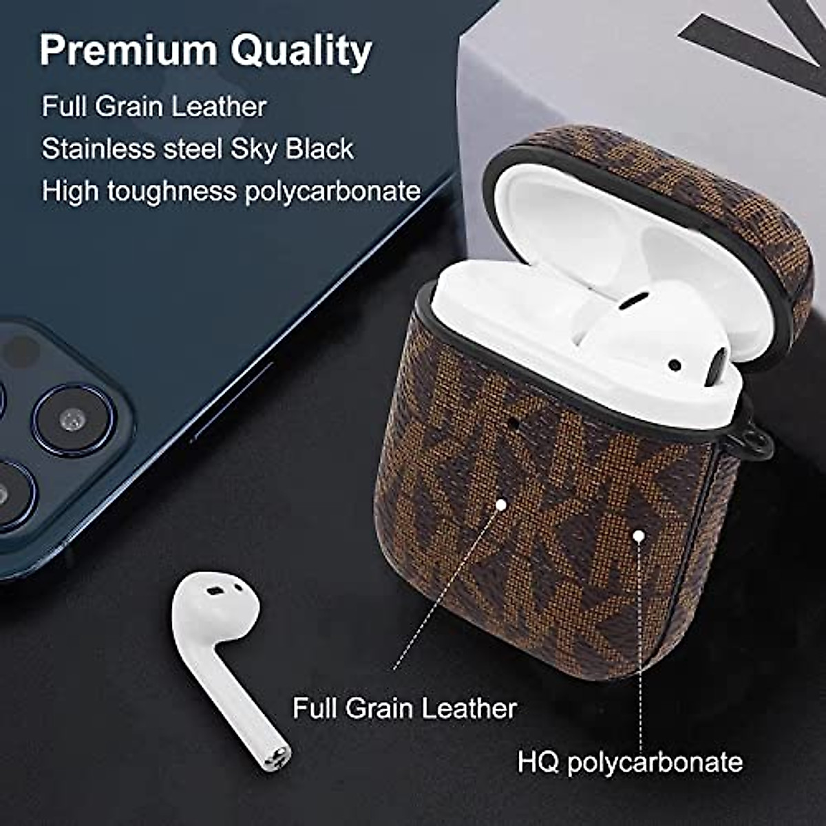 AirPods Case Cover with Keychain, Luxury Full-Body Hard Shell Airpods Protective Cover Case Designed for AirPods 2 & 1, for AirPods Wireless Charging Case