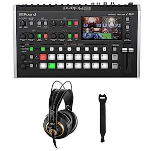 Roland V-8HD HDMI Video Switcher with AKG K-240 Studio Pro Headphones & 10-Pack Straps Bundle
