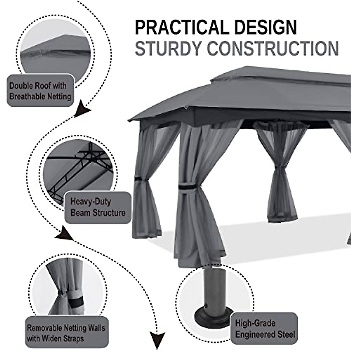 ABCCANOPY 10x20 Outdoor Gazebo - Patio Gazebo with Mosquito Netting, Outdoor Canopies for Shade and Rain for Lawn, Garden, Backyard & Deck (Dark Gray)