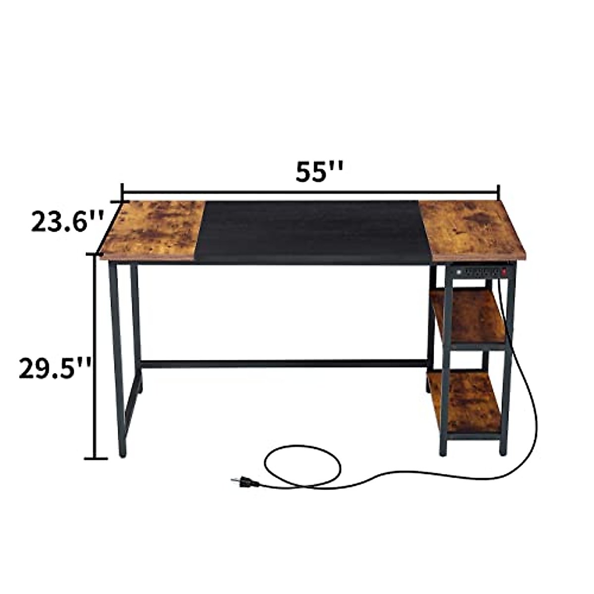 Marvelous World Home Office Desk, 63'' Computer Desk Built in a Power Strip with 4 Outlets and 2 USB, Durable and Stable PC Desk Support UP to 800 LBS