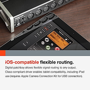 Tascam US-16x08 Rackmount USB Audio/MIDI Interface for Recording, Drum Recording, 8 XLR/8 1/4" Inputs, 8 Outputs, Control Software,Black