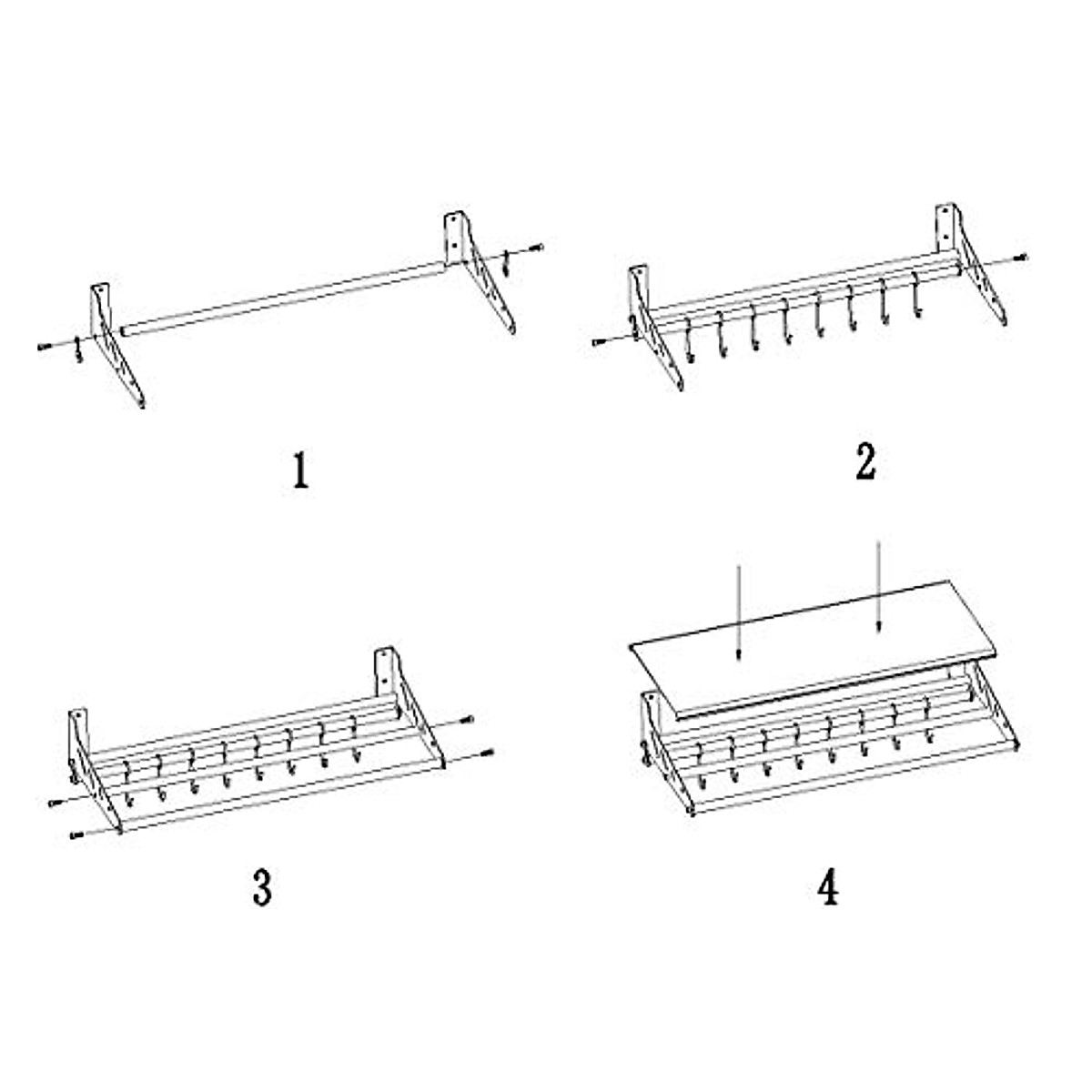 Funan Mountain Stainless Stell Wall Mount Shelf with Hooks 304 Bathroom Kitchen Commercial Shelf Rack Restaurant Bar Multifunctional Storage Shelf (10.63, 23.62)