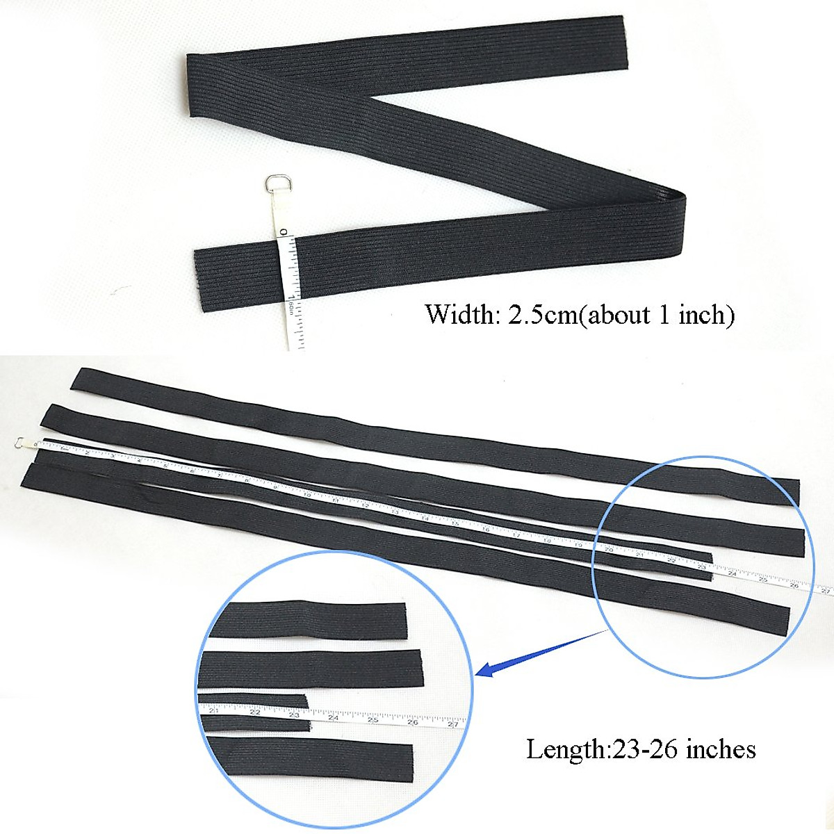 Luwigs Black Elastic Bands Wig Accessories for Making Wigs/Lace Frontal/Lace Closure 2.5cm Width 6pcs (Elastic Band, 6pcs)