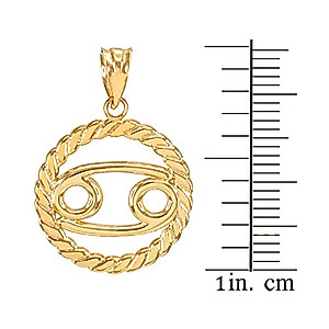 Astrology Jewelry High Polish 14k Yellow Gold Roped Circle Zodiac Sign Personalized Cancer Charm Pendant