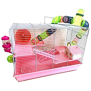 Large 3-Levels Dwarf Hamster Expandable and Customizable Habitat House Cage for Rodent Gerbil Mouse Mice Rat with Crossover Tube Tunnel