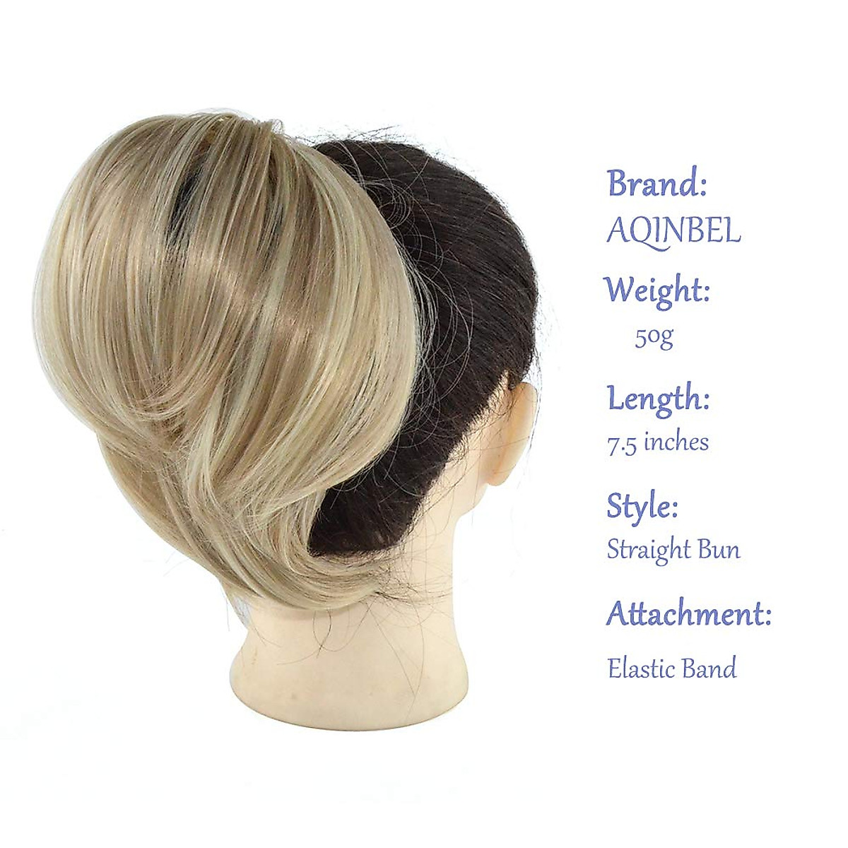 AQINBEL Messy Bun Hair Piece,Straight Hair Buns Hair Piece Short Hair Ponytail Extensions Tousled Updo Bun Hair Pieces with Elastic Rubber Band for Women (Light Ash Brown & Bleach Blonde)