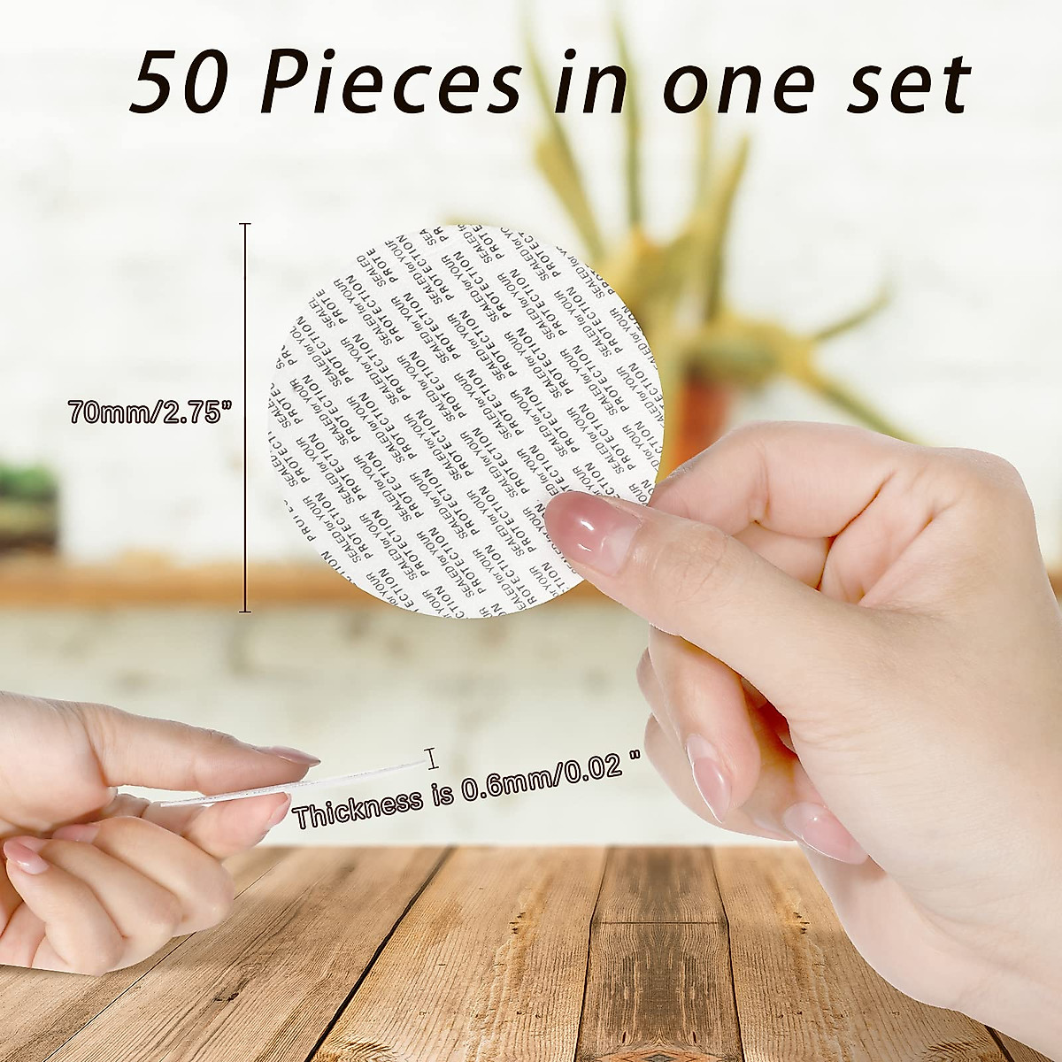 70 mm Foam Lid Liner Pressure Sensitive Seal Round Jar Sealer Bottle Seals Heat Resistant Foam Cap Torque Activated Foam Safety for Protection Safety Jar Cap Bottle Vial Tamper Gasket Kit(50 Pieces)