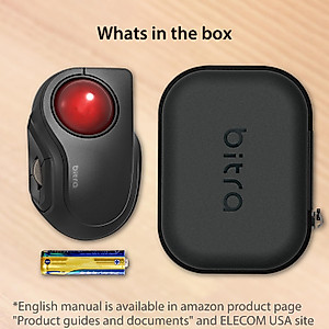 ELECOM Bitra Small Travel Trackball Mouse with Case, Bluetooth Wireless, Index Finger Control, Silent Mouse, Ergonomic Design, 5 Programmable Buttons