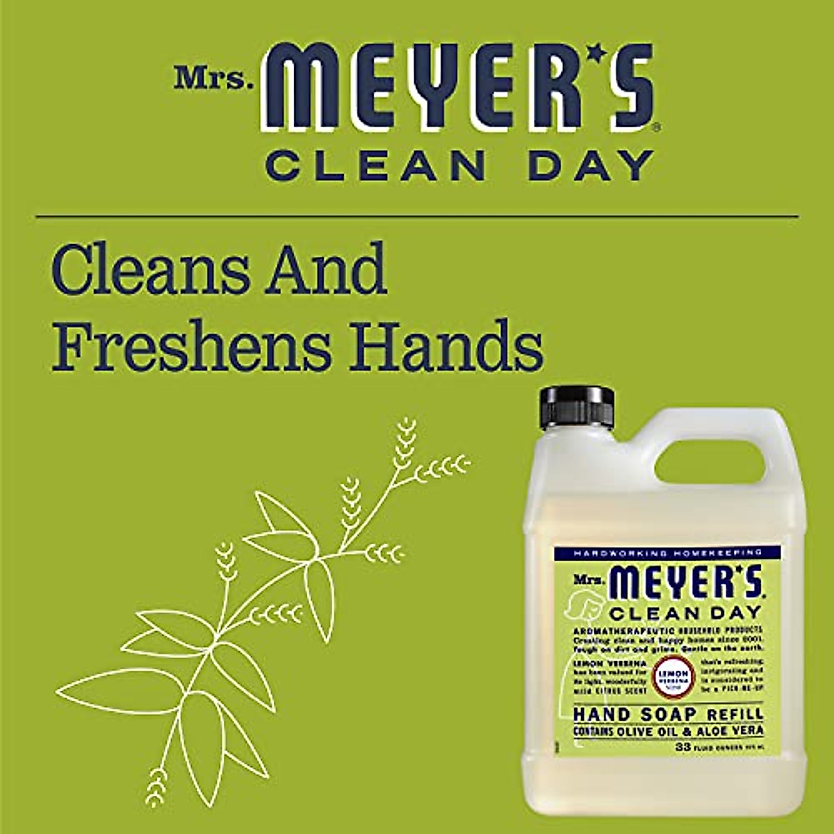 MRS. MEYER'S CLEAN DAY Hand Soap Refill, Made with Essential Oils, Biodegradable Formula, Lemon Verbena, 33 Fl. Oz - Pack Of 2