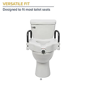 Drive Medical RTL12027RA 2-in-1 Raised Toilet Seat with Removable Padded Arms, Standard Seat