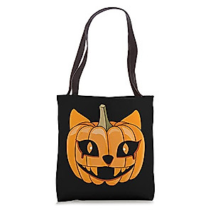 Halloween Spooky Cat Pumpkin Face Tote Bag