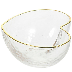 Luxshiny Glass Crystal Dessert Bowl Heart Bowl Salad Apetizer Serving Dish with Golden Trimming for Serving Fruit Salad Snack