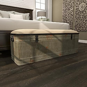 Deco 79 Metal Room Storage Bench Galvanized Entryway Bench with Cream Burlap Top, Bench 50" x 16" x 18", Gray