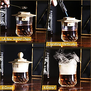 Cocktail Smoker Kit with Torch - Upgraded Torch Old Fashioned Bourbon Whiskey Smoker Kit with 4 Flavors of Wood Chips, Unique Gifts for Men, Whiskey Lover, Husband and Dad. Premium Gift Box