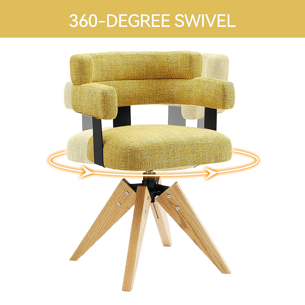 Art Leon Mid Century Modern Chair - Home Office Desk Chair No Wheels, Swivel Accent Chair with Oak Wood Legs, OTE Fabric Upholstered Side Arm Chair for Living Room Bedroom, Yellow