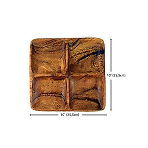UPIT Acacia Wood 4 Section Divided Square Serving Tray Dessert Platters, 10 inch