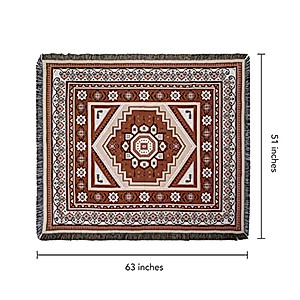tiowik Bohemian Mexican Decorative Throw Woven Blanket with Tassel for Home Decoration Chair Couch Sofa Bed Beach Travel Picnic Cloth Tapestry Shawl Cozy Cotton (Dark Red 63×51 Inches)