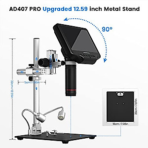 Andonstar AD407Pro 7 inch 270X HDMI Digital Microscope,Upgraded 12.5 inch Metal Stand for Professional PCB Soldering Tools,Support PC Connection to Measure