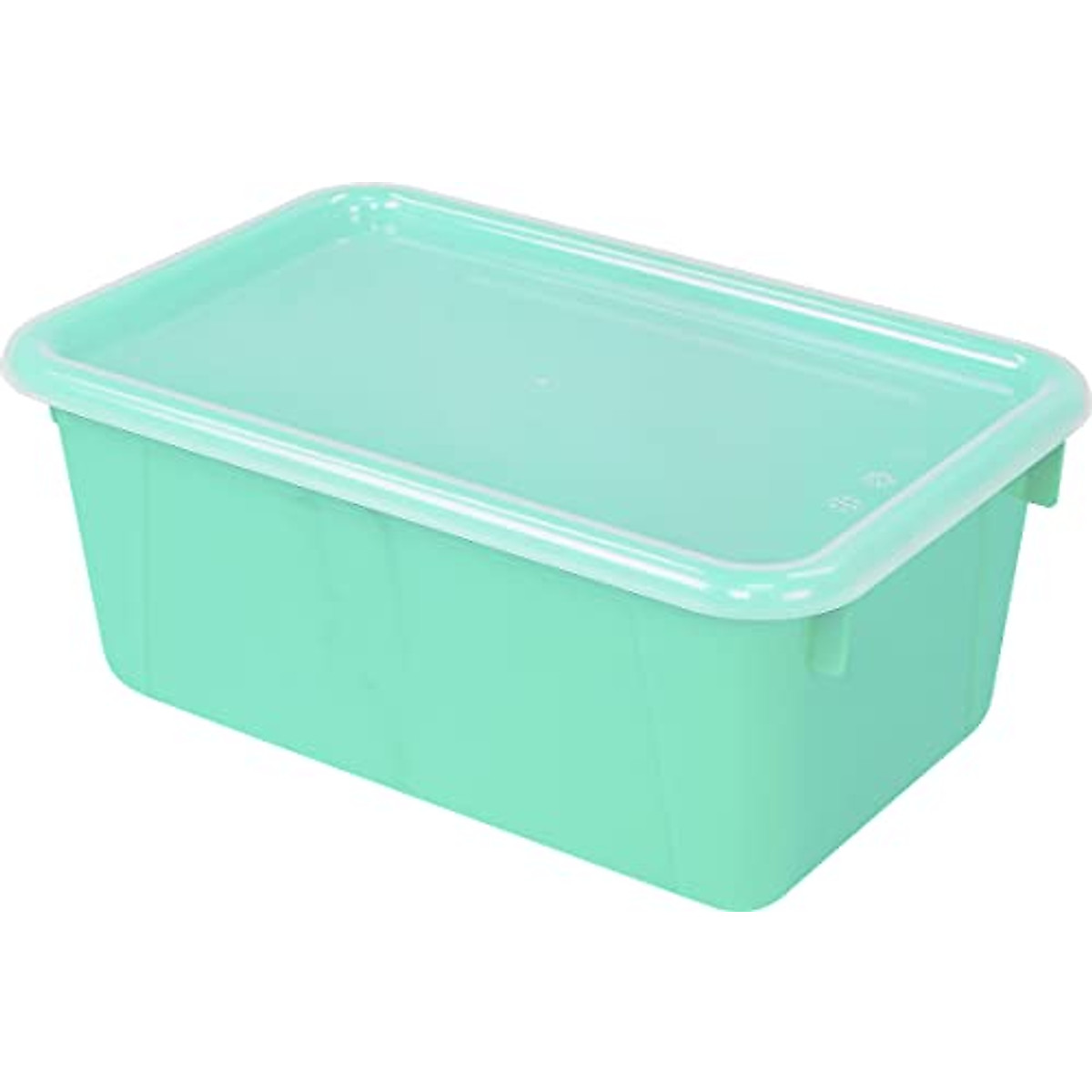 Storex Small Cubby Bins – Plastic Storage Containers for Classroom with Non-Snap Lid, 12.2 x 7.8 x 5.1 inches, Teal, 5-Pack (62412U05C)