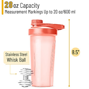 Mr. Pen- Shaker Bottles for Protein Mixes with Twist Cap, 28 oz, Coral Pink Protein Shaker Bottle with Wire Whisk Ball, Shaker Cup, Mixer Bottle, Protein Shake Bottles, Protein Shake Bottle
